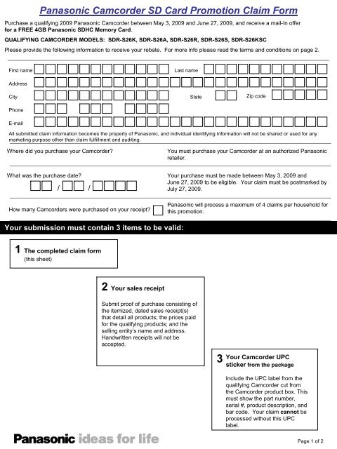 Promo Claim Form - Panasonic