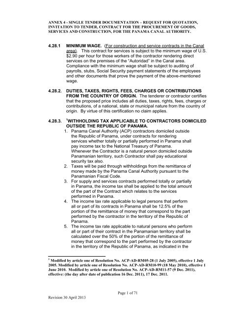 Single Tender Documents - Panama Canal