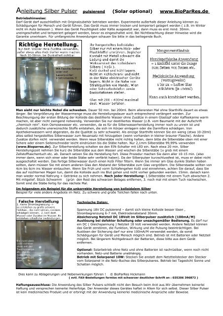 Anleitung Silber Pulser pulsierend