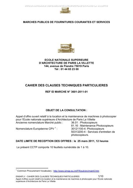 CCTP - Ecole Nationale SupÃ©rieure d'Architecture de Paris La Villette