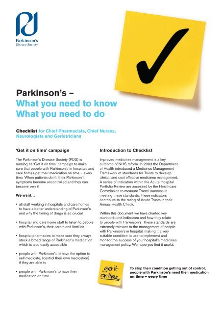 'Get it on time' hospital checklist - England (PDF ... - Parkinson's UK
