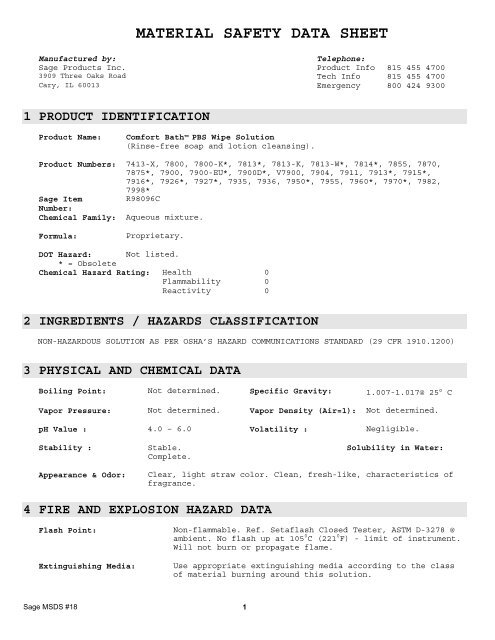 MATERIAL SAFETY DATA SHEET - Cardinal Health DFU/MSDS