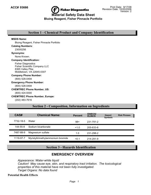 Material Safety Data Sheet Section 1 - Cardinal Health DFU/MSDS