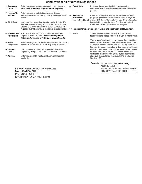 COMPLETING THE INF 254 FO