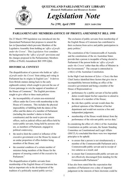 View Legislation Note (PDF - 46 KB) - Queensland Parliament