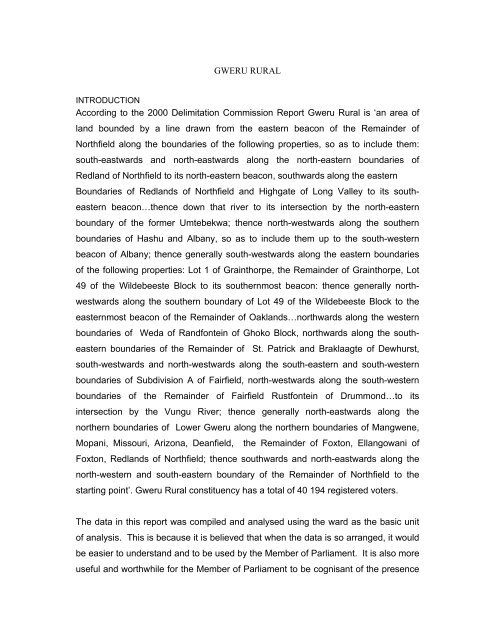 GWERU RURAL According to the 2000 Delimitation Commission ...