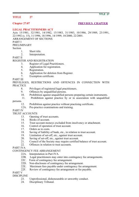 LEGAL PRACTITIONERS ACT Vol.27 No.07 - Zimbabwe Parliament
