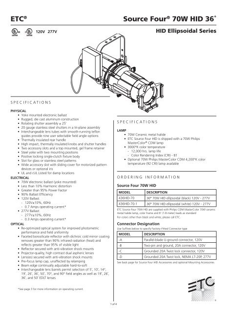 Source Four 70W HID 36 Degree Datasheet - ETC
