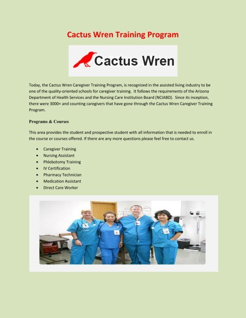 Cactus Wren Training Program