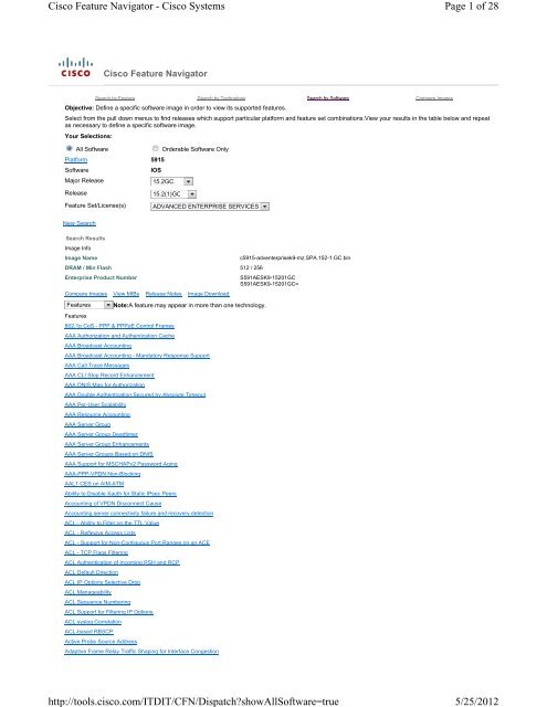 Page 1 of 28 Cisco Feature Navigator - Cisco Systems 5/25/2012 ...