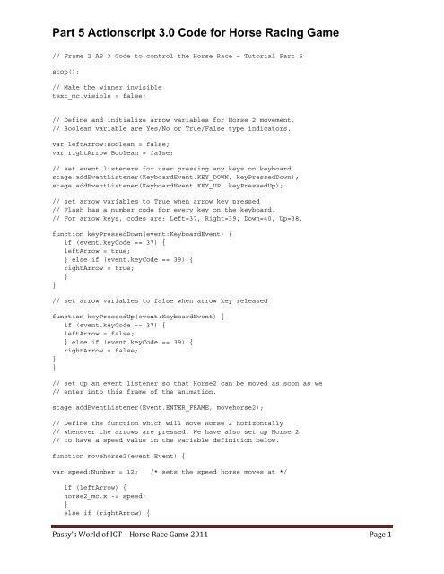 Part 5 Actionscript 3.0 Code for Horse Racing Game - Passy World