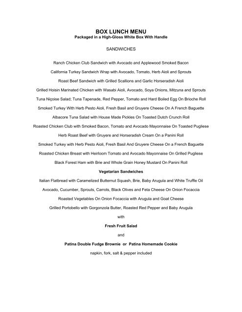 Lunch - The Patina Group