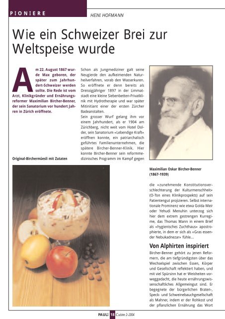 Bircher-Benner Maximilian, Biografie - pauliph.ch