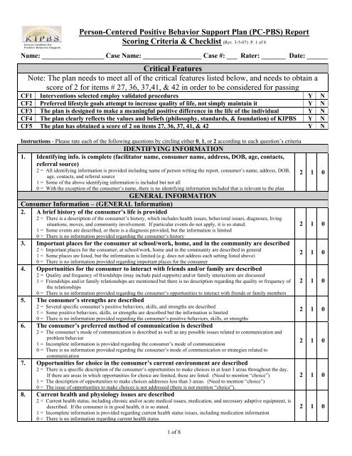 (PC-PBS) Report Scoring Criteria & Checklist - PBIS