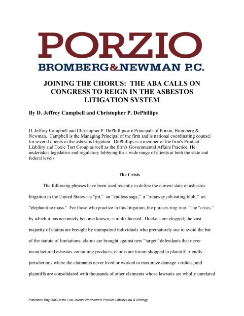 Joining the Chorus - Porzio, Bromberg, and Newman PC