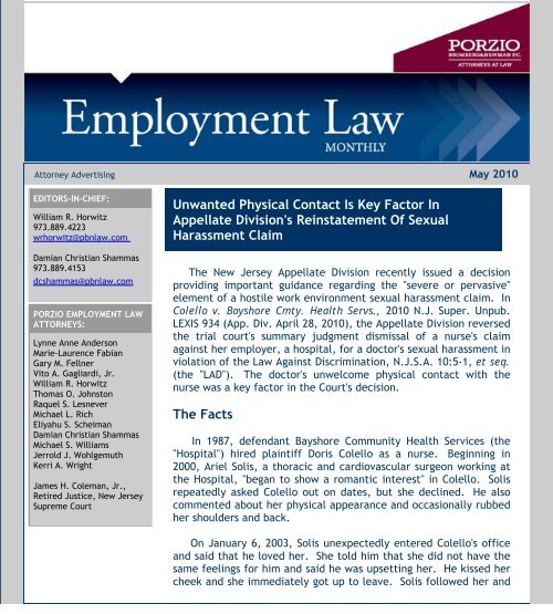 Unwanted Physical Contact Is Key Factor In Appellate Division's ...