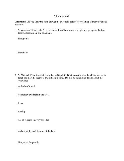 Viewing Guide Directions: As you view the film, answer the ... - PBS