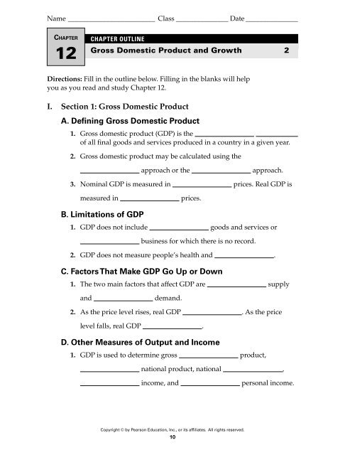 Gross Domestic Product and Growth Outline
