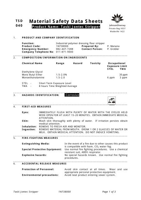 Material Safety Data Sheets