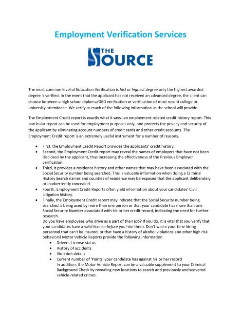 Employment Verification Services