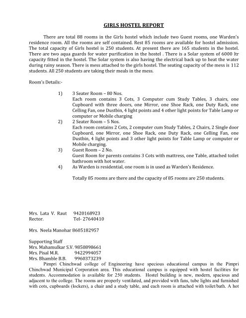 Girls Hostel Details - PCCOE