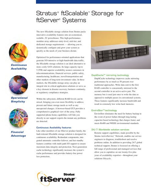 StratusÂ® ftScalableâ ¢ Storage for ftServerÂ® Systems