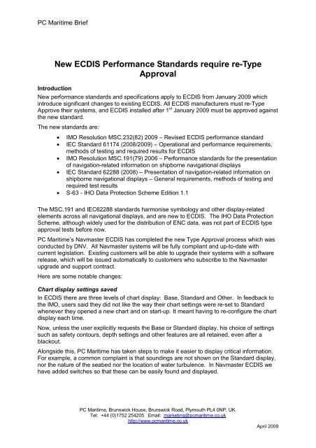 New ECDIS Performance Standards 2009 - PC Maritime