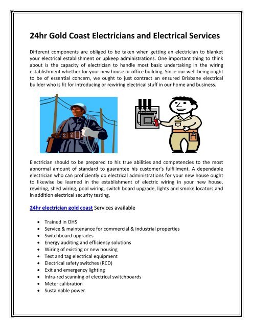 24hr Gold Coast Electricians and Electrical Services