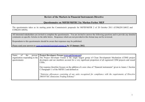 Completed Questionnaire on Mifid 2 - Europa