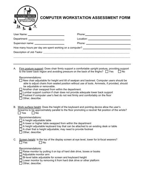COMPUTER WORKSTATION ASSESSMENT FORM