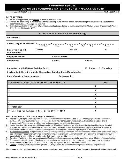 Computer Ergonomics Matching Funds Application form - University ...
