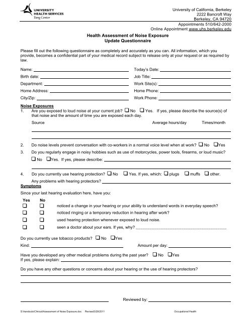 Assessment of Noise Exposure (pdf) - University Health Services ...