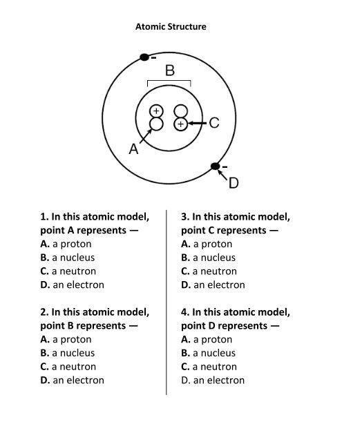 1. In this atomic model, point A represents â A. a proton B. a ...