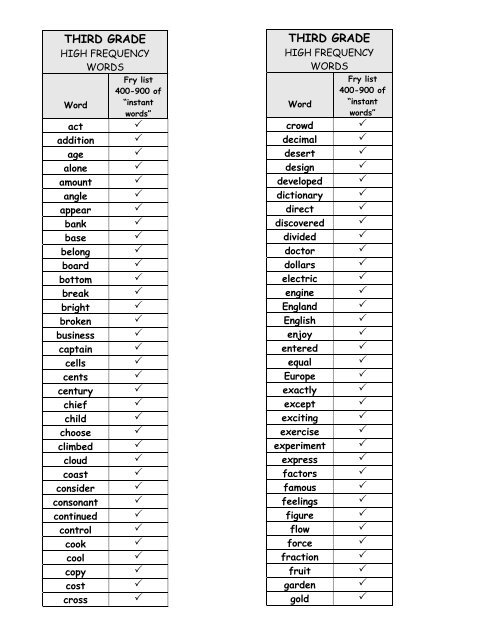 Third Grade Word List