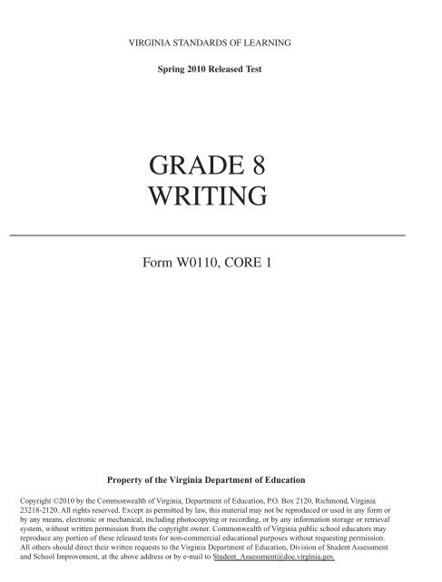 Grade 8 Sol Writing Tool