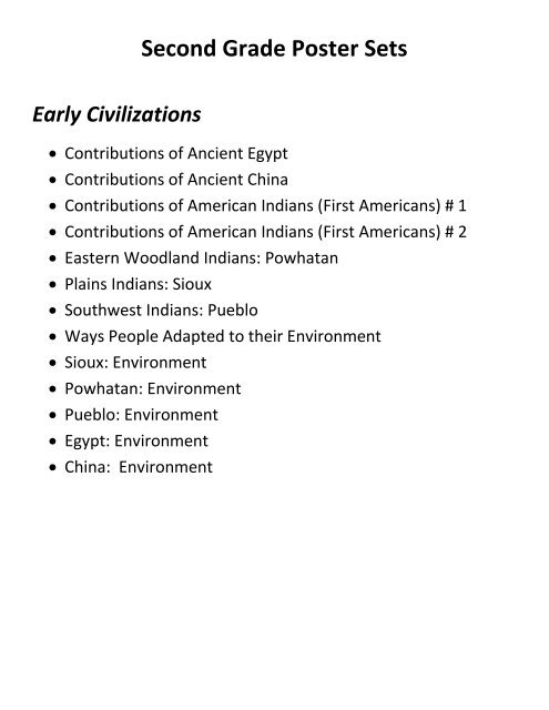 Second Grade Poster Sets Early Civilizations
