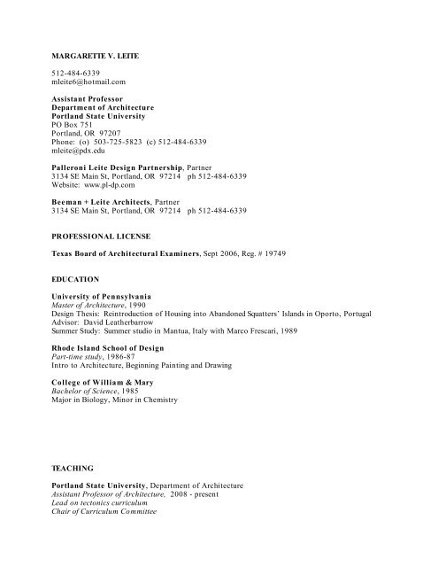 Margarette Leite CV - Portland State University
