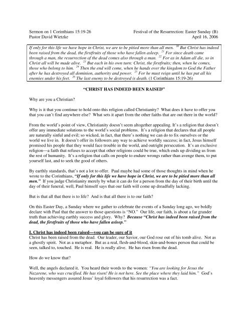 Sermon on 1 Corinthians 15:19-26 Festival of the Resurrection ...