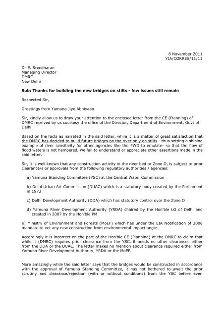 Letter to Dr. E. Sreedharan (Reg. DMRC Reply (Pseudo Bridge) 8 ...