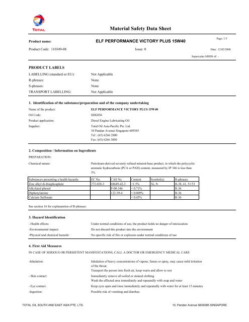 ELF PERFORMANCE VICTORY PLUS 15W40.(12.02 ... - PEAK OIL