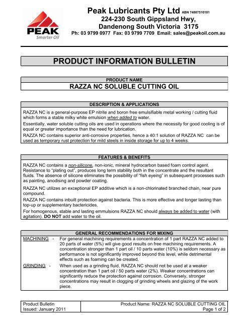 razza nc soluble cutting oil - PEAK OIL