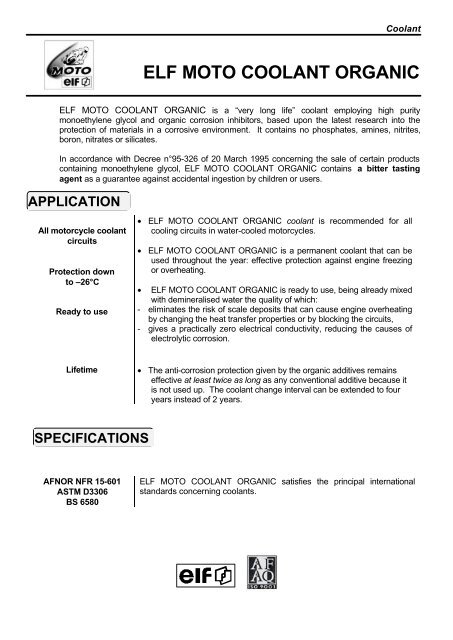 ELF MOTO COOLANT ORGANIC - PEAK OIL