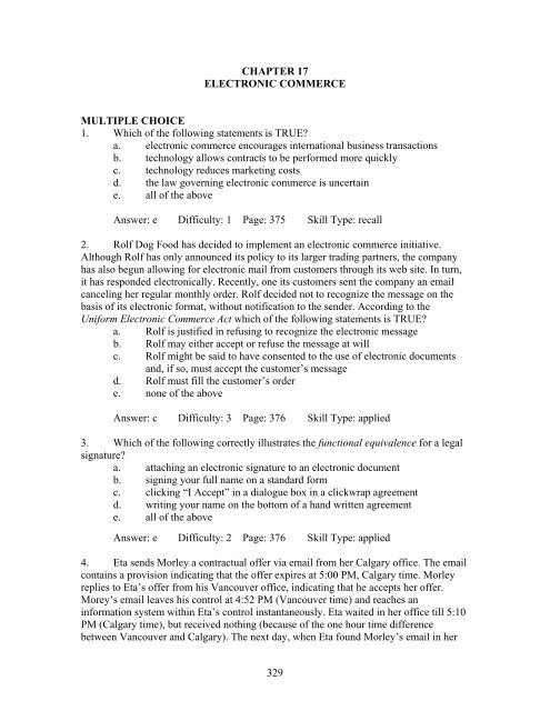 Sample Test Item File Chapter 17 - Pearson Canada