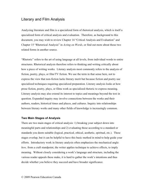 Literary and Film Analysis - Pearson Canada