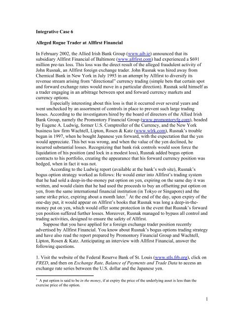 Case Study: Alleged Rogue Trader At Allfirst ... - Pearson Canada