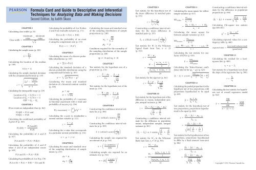 Formula Card and Guide to Descriptive and ... - Pearson Canada