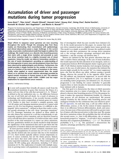 Accumulation of driver and passenger mutations during tumor ...