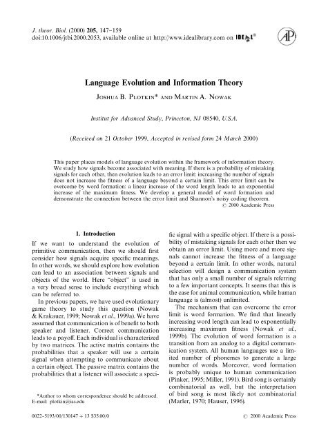 Language Evolution and Information Theory - Joshua Plotkin