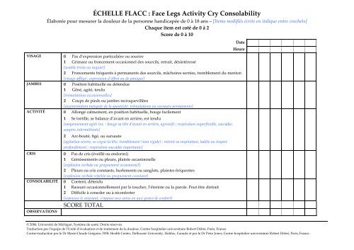 Ã CHELLE FLACC : Face Legs Activity Cry Consolability