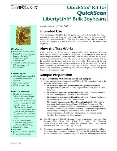 QuickStix™ Kit for LibertyLink® Bulk Soybeans - EnviroLogix